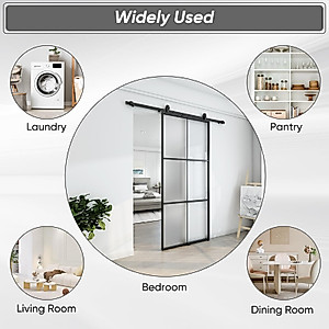 BARNSMITH 42in x 84in Aluminum Glass Barn Door Panel DIY Frosted Tempered Glass Door Slab Disassembled(Sliding Hardware not Included), Lightweight Sliding Door, Easy Assembly