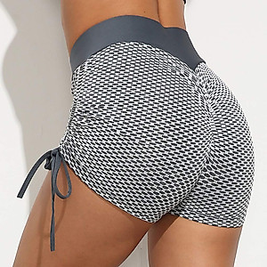 Bblulu Womens Butt Lifting Yoga Shorts with Side Drawstring High Waisted Hot Pants Gym Running Textured Tights Biker Shorts