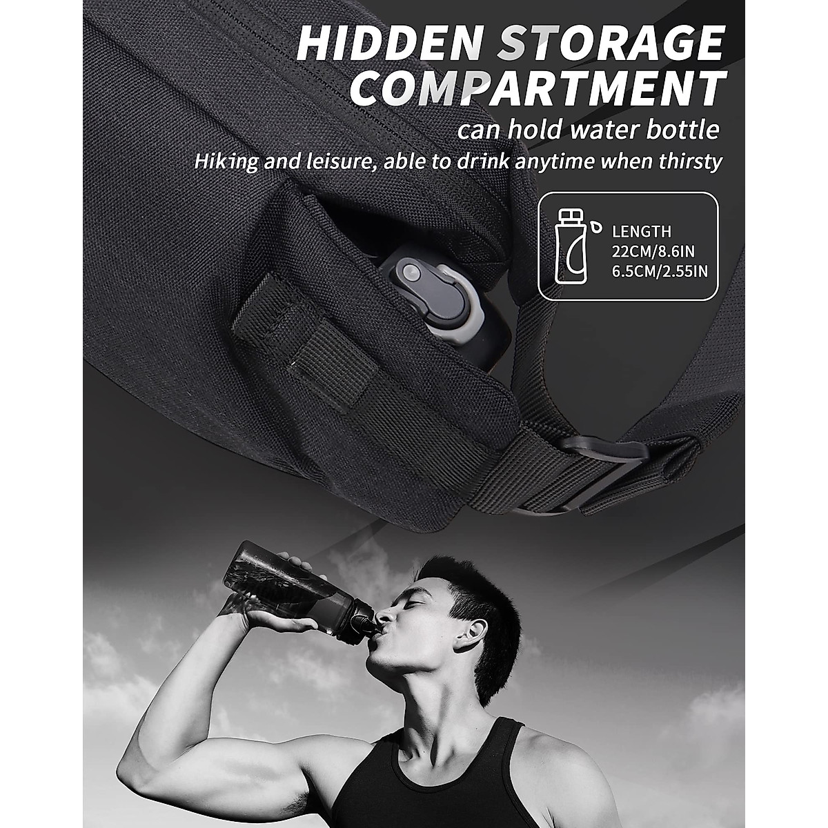 Fanny Pack for Mens Crossbody Bag, Sling Bag for Women Anti Theft Waist Packs with Adjustable Strap Casual Daypack for Running Sports Hiking Cycling Travel Walking - Black