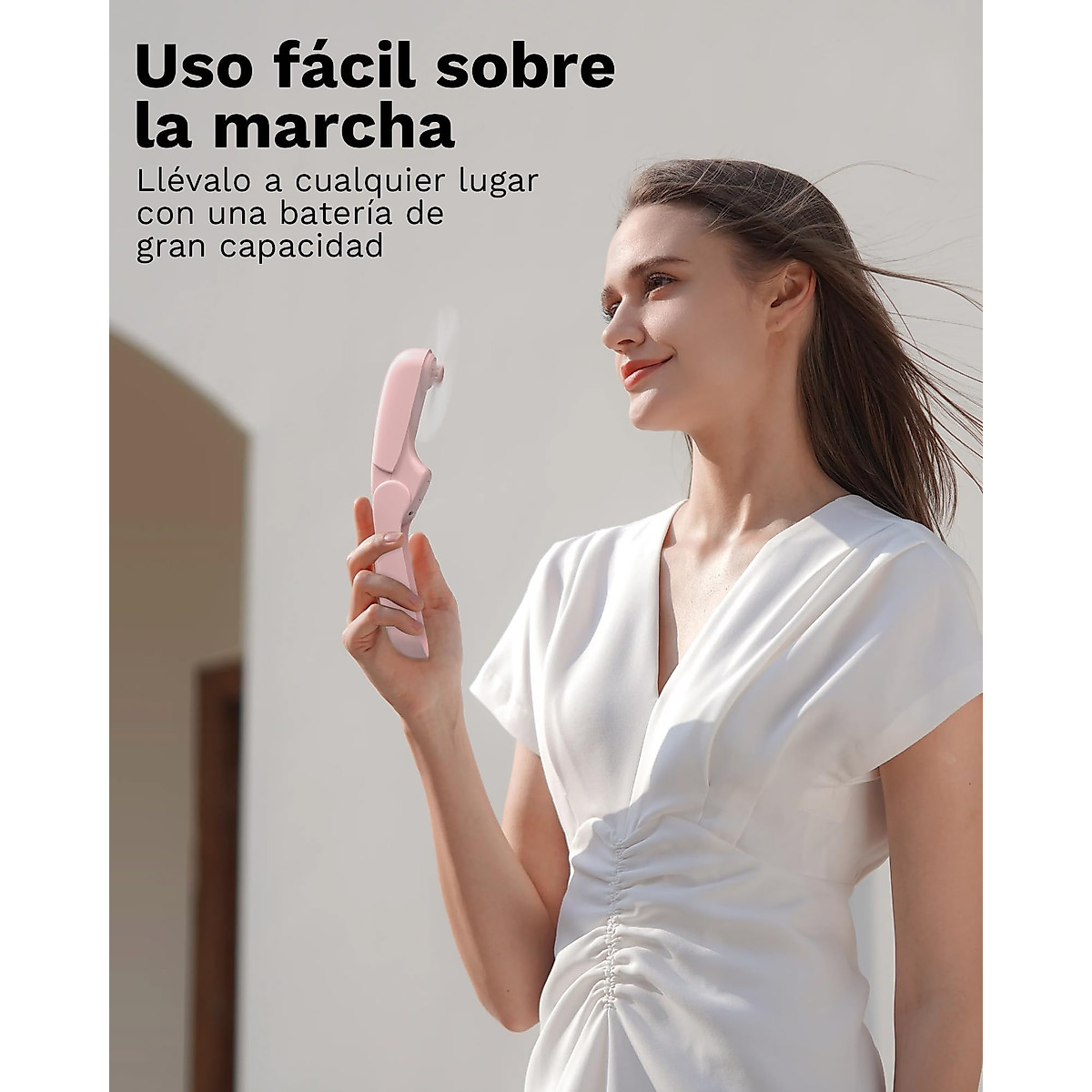 Koonie Portable Handheld Fan, Foldable Mini Hand Held Fan for Travel, Small Pocket Fan for Women, Battery Operated Fan with 8 Working Hours for Indoor Outdoor Pink