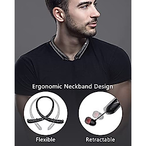 Yarayeon Bluetooth Headphones.Neckband Bluetooth Headphones with Vibration.IPX5 Sweatproof.Noise Canceling Stereo Headphones and Retractable Earbuds for Sports.Music.Meetings (Black2)