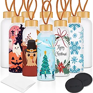 Uiifan 10 Pcs 20 oz Sublimation Glass Blanks with Bamboo Lid and Portable Rope Sublimation Glass Water Bottle Leakproof Sublimation Cups Glass Outdoor Travel Sublimation Tumblers for Heat Press