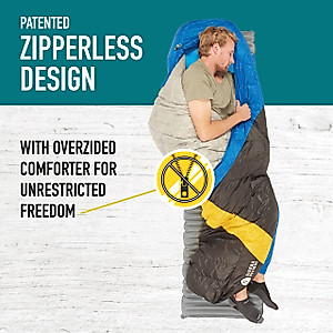 Sierra Designs Cloud 35 Degree DriDown Sleeping Bag Ultralight Zipperless Down Sleeping Bag for Backpacking and Camping - Regular