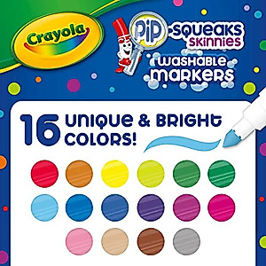 Crayola Washable Pip Squeaks Skinnies Markers, 16 Count, School Supplies, Gifts for Boys and Girls