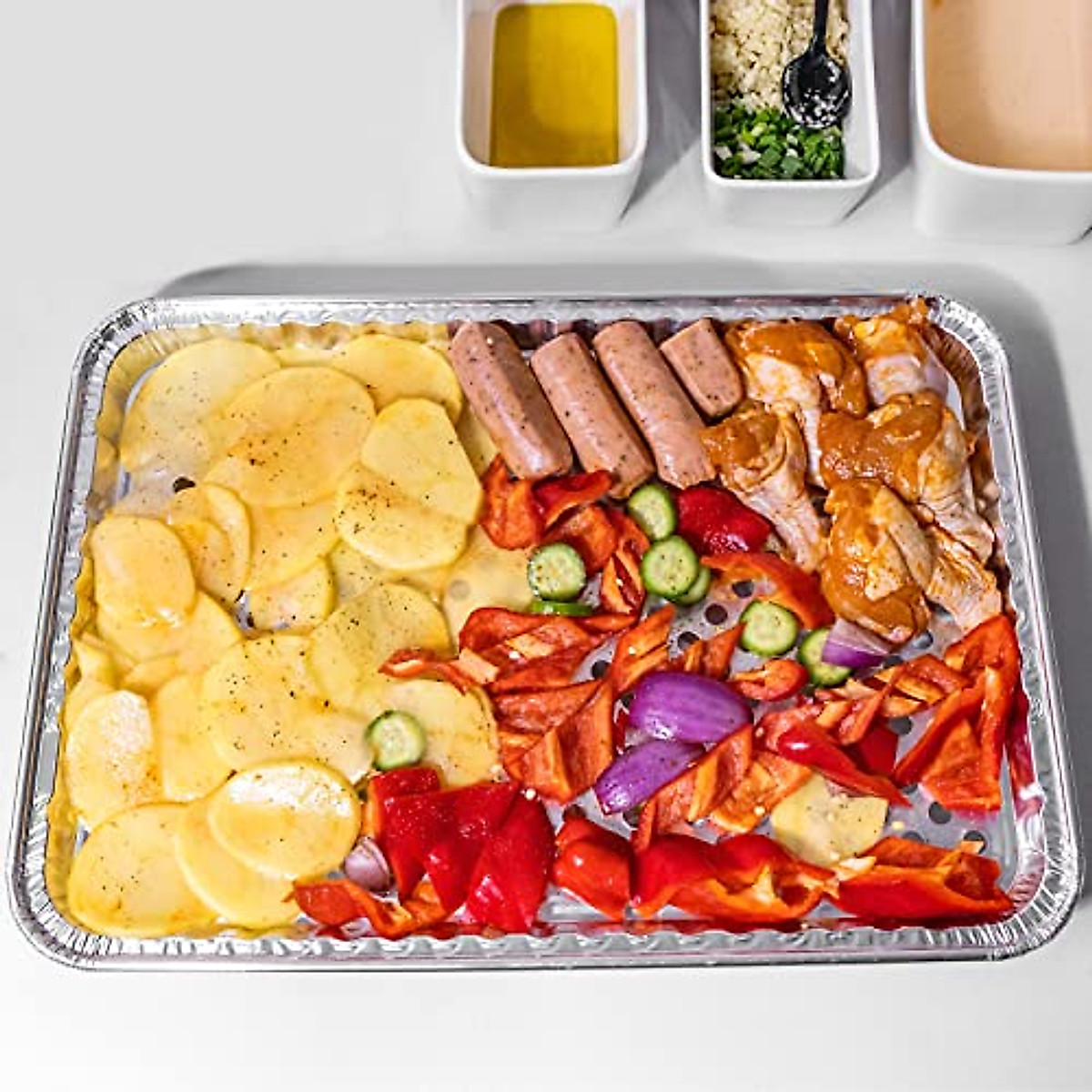 Roponan Disposable Aluminum Foil Grill Topper Pans, Grill Grate Liners, BBQ Grill Accessories for Outdoor Cooking and Camping - Prevents Food from Falling into Grill or Sticking to Grate (15 Pack)