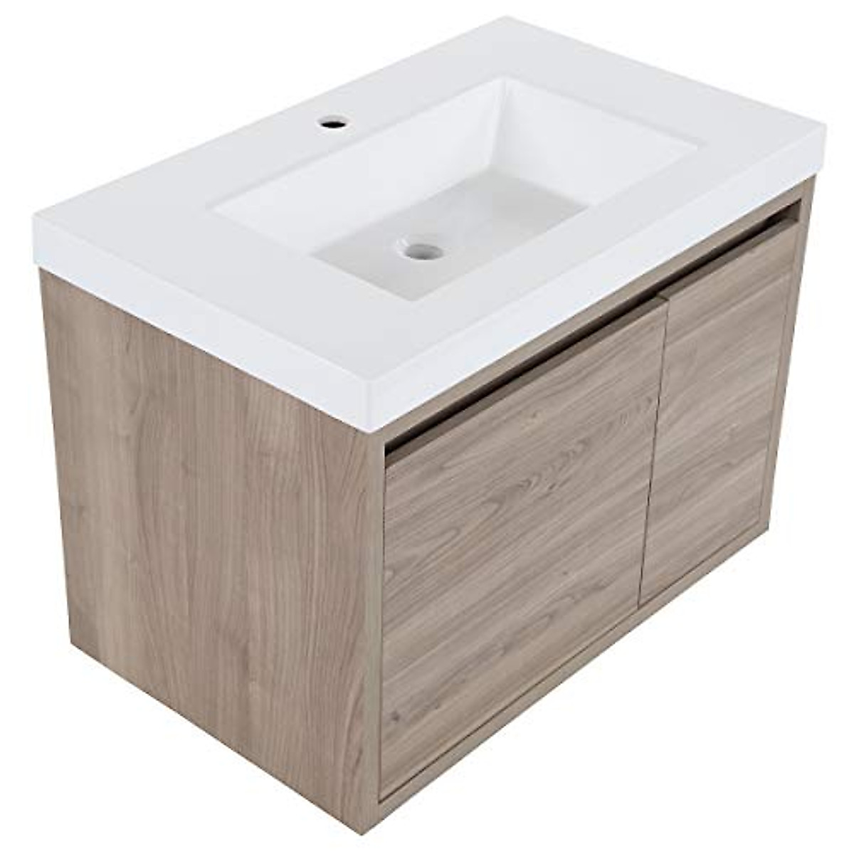 Spring Mill Cabinets Kelby 30 Inch Modern Floating Bathroom Vanity with White Single Sink Top, 1-Door Cabinet, 1 Soft-Close Drawer, 30.5" W x 18.75" D x 22.25" H, Forest Elm