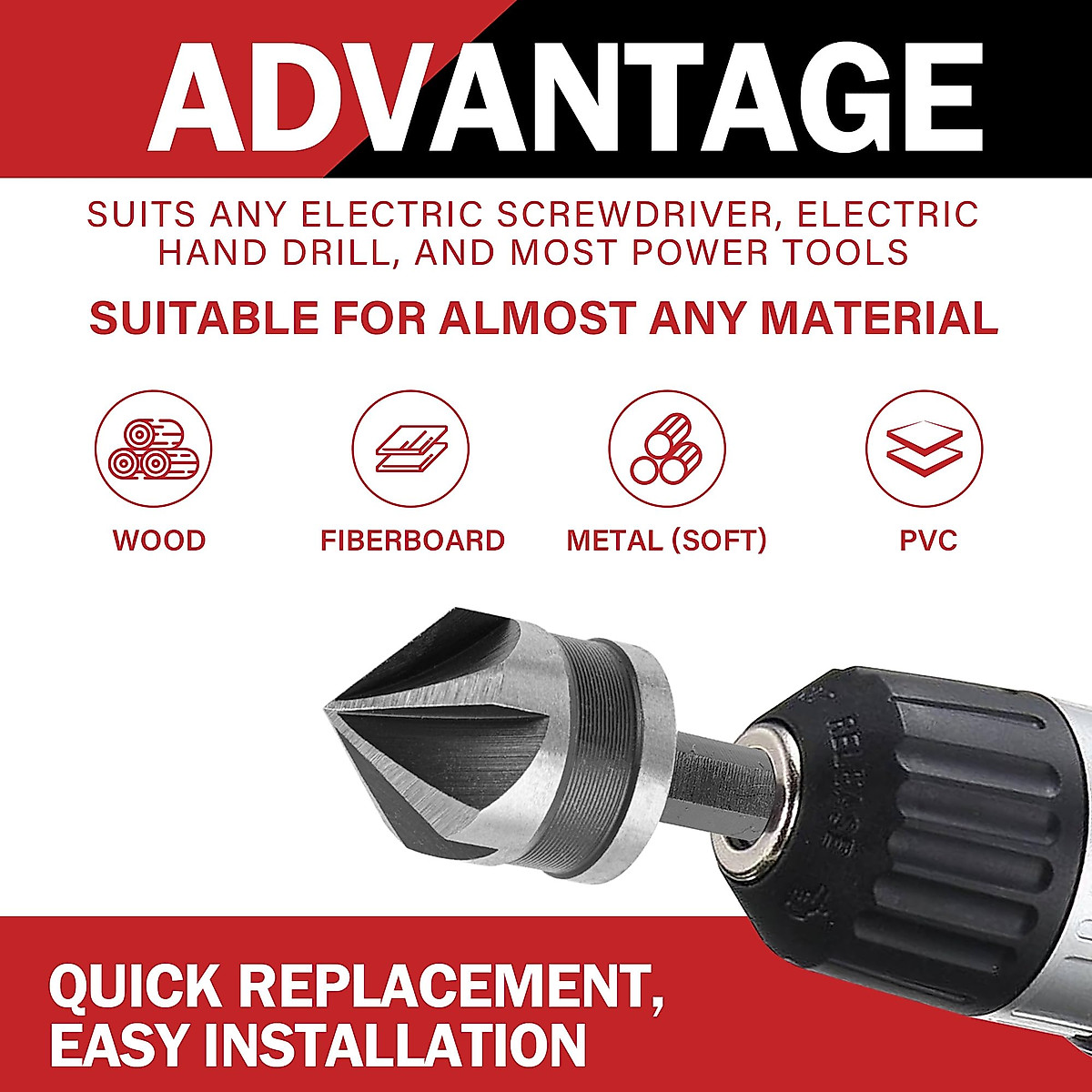 AIMLENTOOL 5 Pcs Countersink Drill Bit Set, 82 Degree 5 Flute High-Speed Steel Countersink Drill Bit with 1/4” Hex Shank, 1/4" to 3/4" Size for Machinable Metals, Wood, Carbon Steel, in Aluminum Case