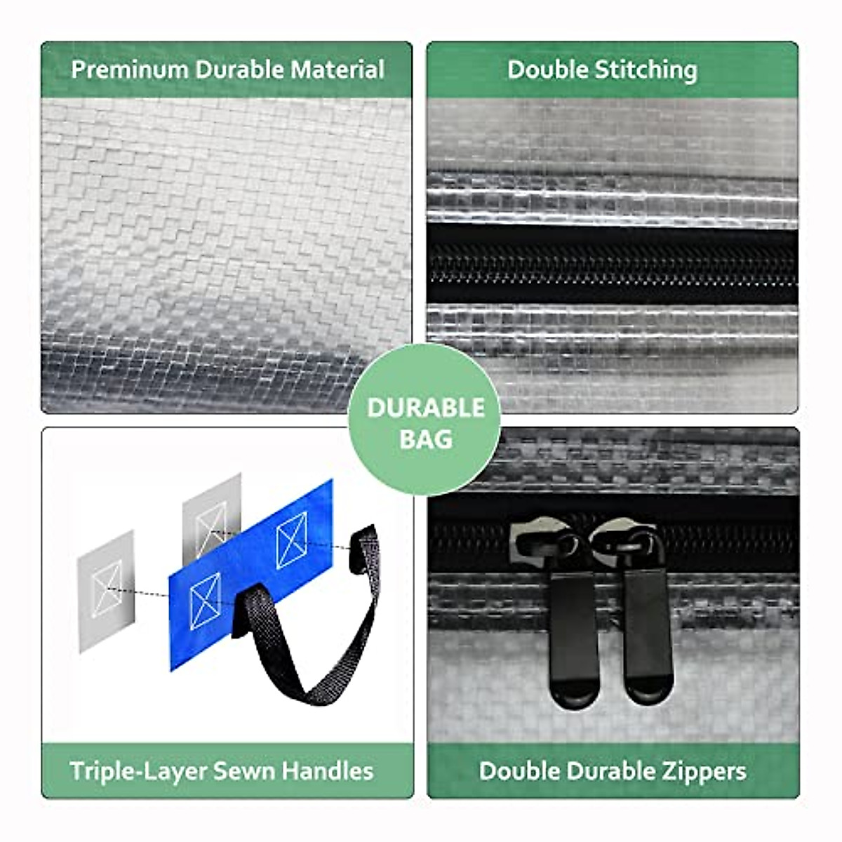 Kiffun Moving Bags Clear Heavy Duty Extra Large Tote Bag with Zippers Handles & Backpack Trap Easy Packing & Storage for Clothes Blanket 6 Pack