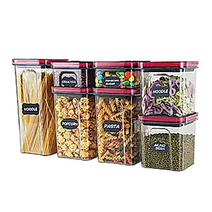 veluebay Airtight Food Storage Containers, 7 Pcs Plastic Food Containers with Lids airtight, Cereal containers storage, Flour and Sugar Containers With Labels, Marker.