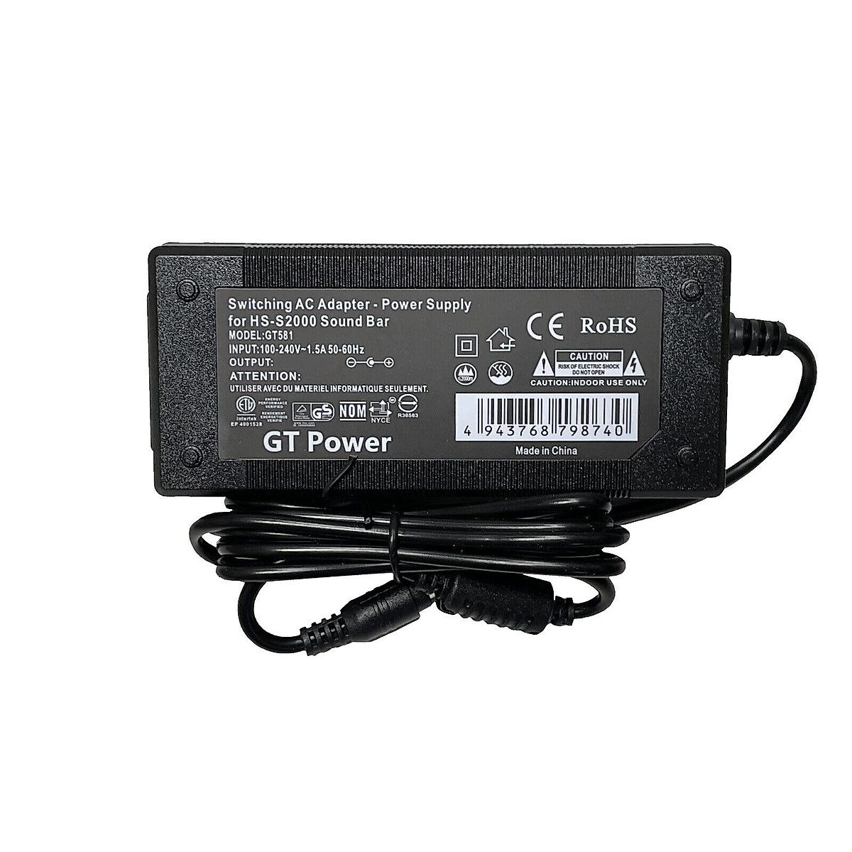 AC Adapter Compatible with Sony HT-S200F Mini Soundbar