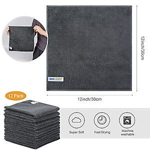 SINLAND Microfiber Cleaning Cloth Rag Super Absorbent Kitchen Dish Cloths Quick Dry No Streak Dish Rags Glass Cloths 12inchx12inch 12 Pack Grey