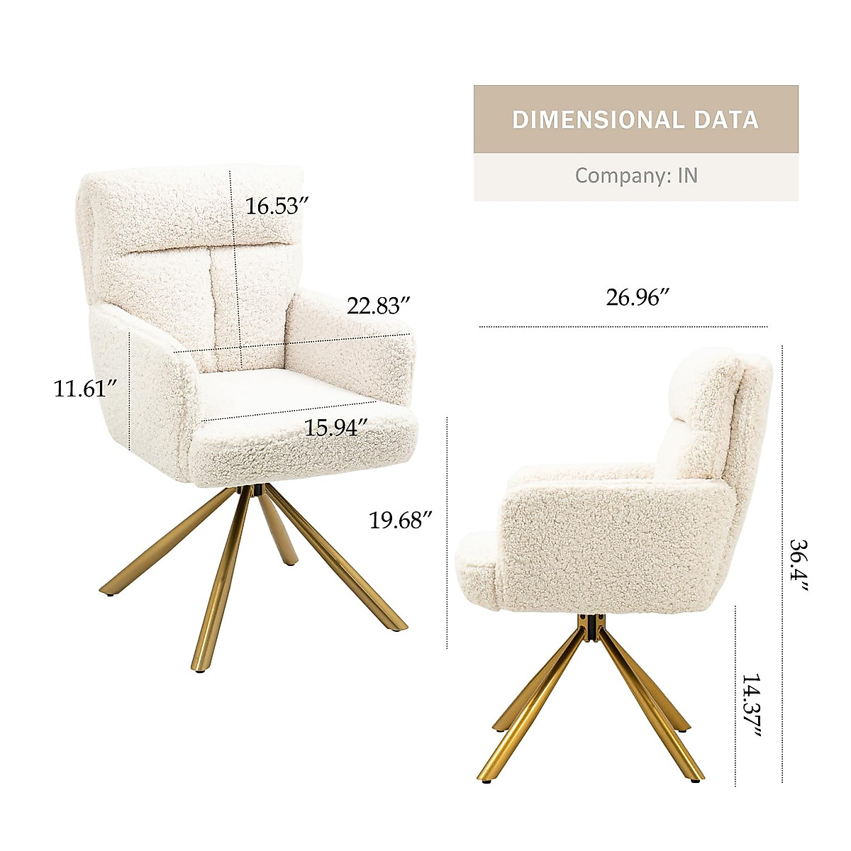 Ugijei Teddy Office Desk Chair No Wheels, Modern Vanity Chair with Gold Legs