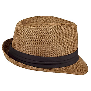 Gelante Summer Fedora Panama Straw Hats with Black Band M215-Tan-L/XL