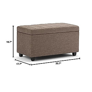 SIMPLIHOME Darcy 33 Inch Wide Contemporary Rectangle Storage Ottoman Bench in Fawn Brown Linen Look Fabric, For the Living Room, Entryway and Family Room