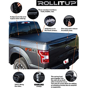 LEER ROLLITUP | Compatible with 2015-2023 Ford F-150 with 5.6' Bed | Soft Roll Up Truck Bed Tonneau Cover | 4R112 | Low-Profile, Sturdy, Easy 15-Minute Install (Black)