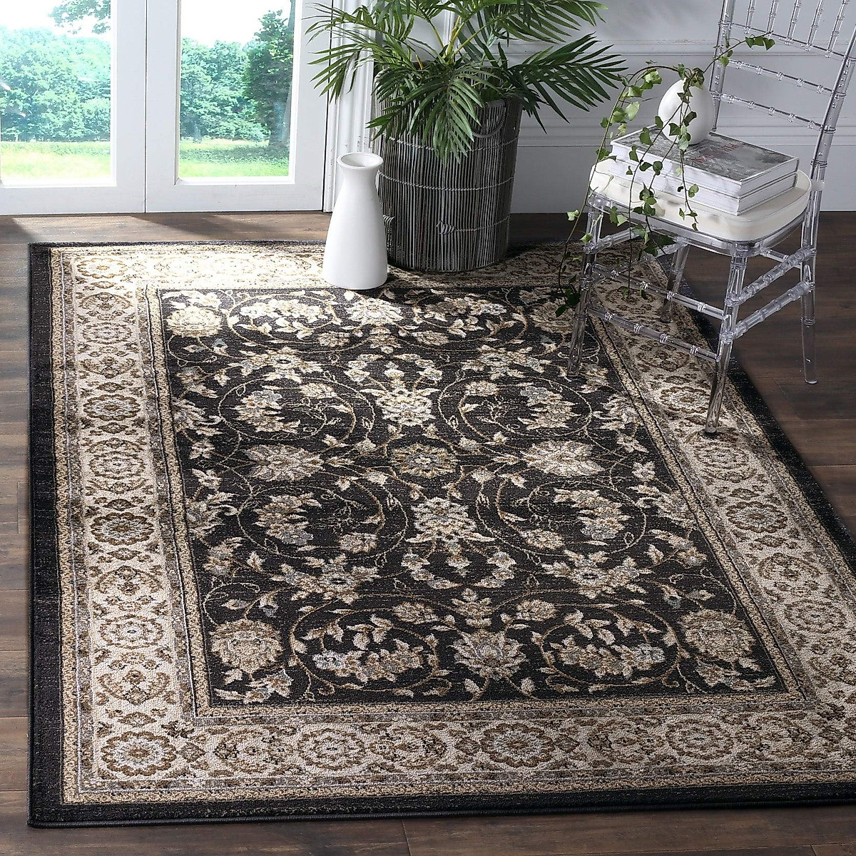 SAFAVIEH Lyndhurst Collection Area Rug - 9' x 12', Grey & Cream, Traditional Oriental Design, Non-Shedding & Easy Care, Ideal for High Traffic Areas in Living Room, Bedroom (LNH340G)