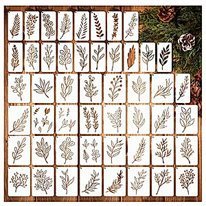 Leaf Stencils for Crafts Small Leaves and and Branches Paint Plant Stencil for Painting On Wood Wall Card Making, Tiny Nature Vine Herb Essential Art Stencils for Adults Kids (50 Leaves)