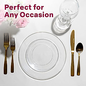 Aya's 100 Clear Plastic Plates Disposable, Premium Heavy-Duty Plastic Plates - 50 Plastic Dinner Plates 9" + 50 Salad, Dessert, Appetizer Plates 6.25" for Weddings - Disposable Clear Plates for Party