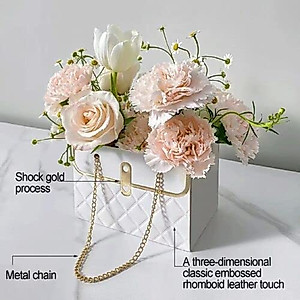 NADUSEP 4 PCS Flower Paper Gift Box, Bouquet Storage Bucket Florist Handbag with Metal Chain, Gift Craft Wrap Bag for Wedding Party Valentine's Day Birthday Mother's Day Bridal Shower Gift Wrap Bags (White Pink)