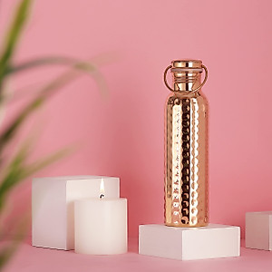 HealthGoodsIn - Pure Copper Hammered Water Bottle with Carrying Handle 600 Ml (20.28 Fluid Ounce) | Seamless Leakproof Water Bottle for Ayurvedic Benefits