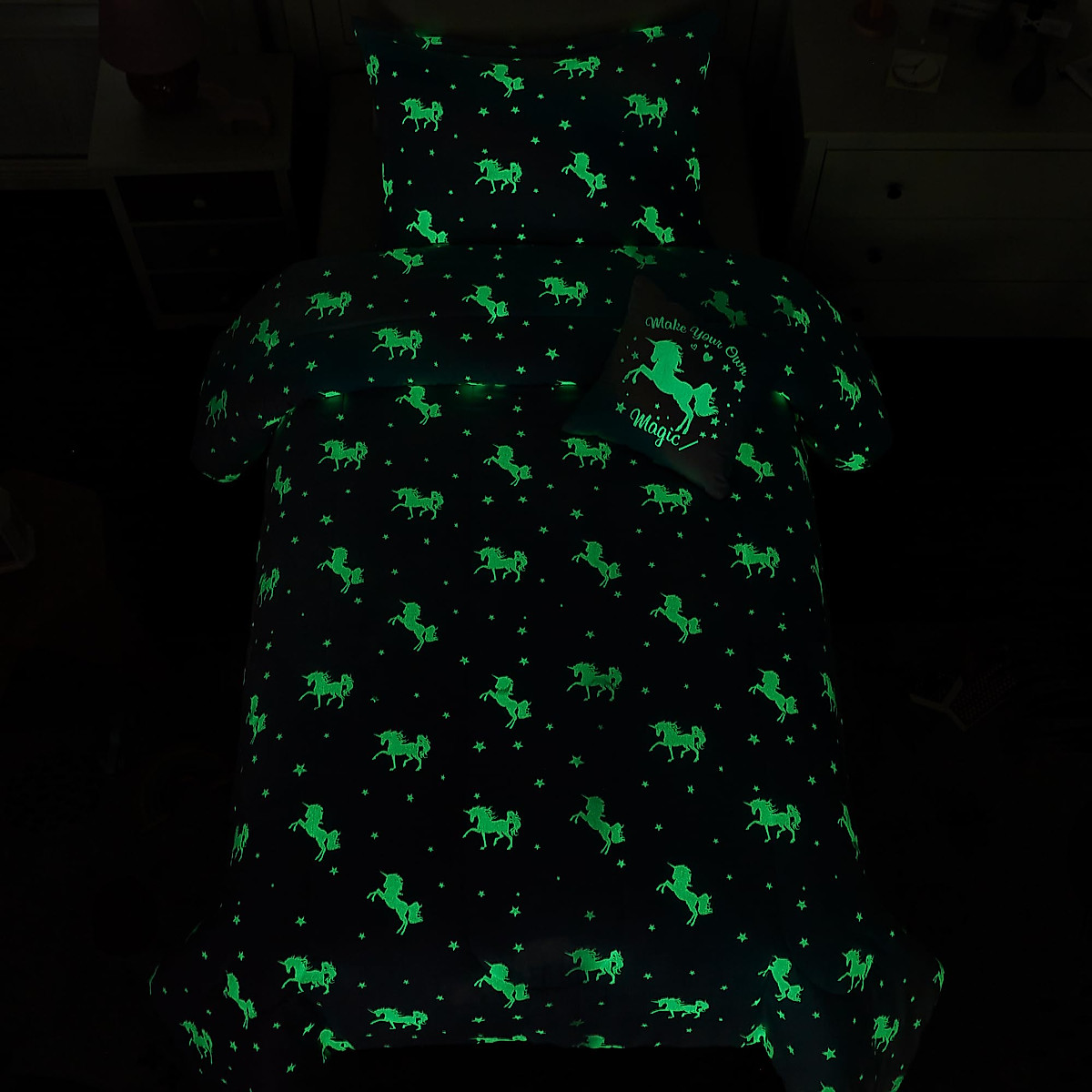 Kaleido Space KALEIDOSPACE Kids Twin Comforter Sets for Girls, Glow in The Dark Unicorn Bedding Sets -3 Pieces Lightweight Bed in A Bag