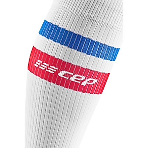 CEP Men's Compression Socks 80's Compression Tall Socks, White/Red&Blue III