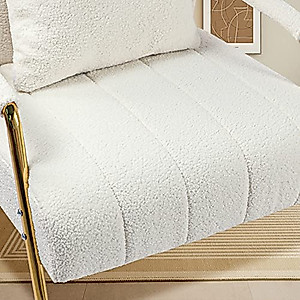 wirrytor Modern Teddy Fleece Fabric Accent Chair with Ottoman, Upholstered Leisure Chair with Metal Frame Single Sofa Armchair with Pillow for Living Room Bedroom Office Balcont (Teddy Beige)