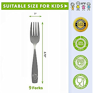 9 Piece Stainless Steel Kids Forks - Child and Toddler Safe Flatware - Kids Utensil Set - Metal Kids Cutlery Set - Includes a Total of 9 Small Kids Forks