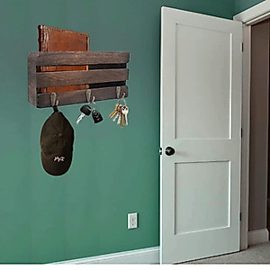 Rustic Mail Holder Wall Mount ~ Key and Mail Organizer for Wall Decorative with 3 Key Hooks ~ Key Hanger for Wall, Entryway, Bathroom, Living Room, Kitchen (Brown)