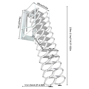 Telescopic Ladder Attic Ladder Pull Down Attic Ladder Alloy Attic Stairs 12 Steps Loft Ladder 9.2FT Wall-Mounted Collapsible Ladder with Armrests (White)