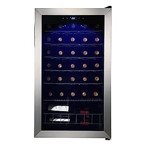SMETA Wine Fridge 34 Bottle, 19 Inch Wine Cooler Refrigerator Freestanding/Under Counter, Wine Caller for Home and Bar with Upgrade Compressor Low Noise 41°F to 64°F, Black and Stainless Steel