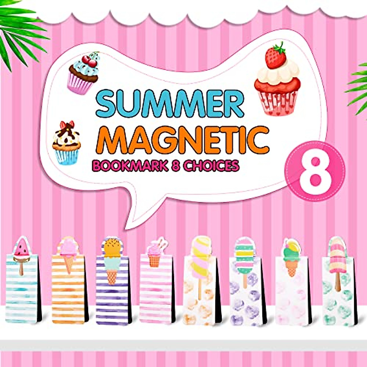 24 Pcs Summer Magnetic Bookmarks for Kids, Ice Cream Theme Funny Bookmarks for Students Kids Adults Reading