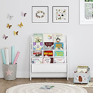 UTEX Kids Sling Bookshelf, Kids Bookshelf with Organizer, Kids Magazine Rack - Book Rack for Kids,Book Organizer (White)