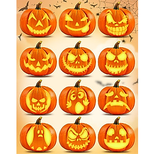 Pumpkin Carving Tools Kit, 7 Pcs Halloween Pumpkin Carving Kit Set with 12 Pcs Stickers, Professional Stainless Handle Tools with Carrying Case, Gift for Halloween Party Adults Kids