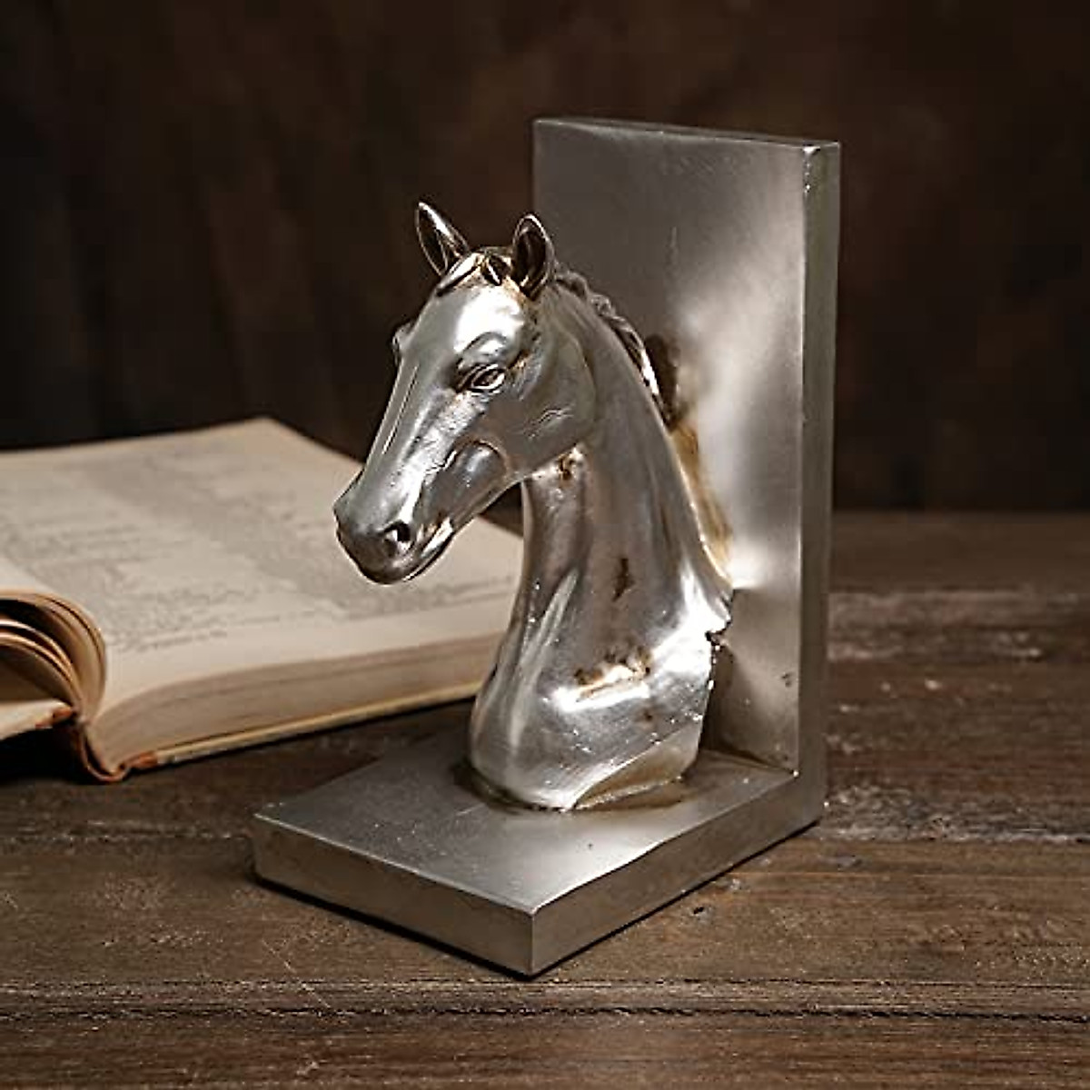 Aivorin Silver Book End Horse Shape Bookends Shelf Book Stopper Holder, 1 Pair/2 Pcs