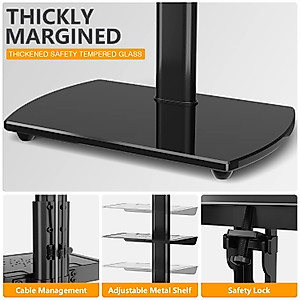 5Rcom Universal TV Floor Stand with 2 Shelves for 27 32 37 42 47 50 55 65 inch Tall LCD LED Flat or Curved Screens TVs Skinny TV Stand with Swivel Mount and Height Adjustable, Black