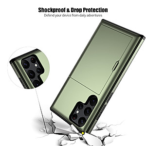 Nvollnoe for Samsung S22 Ultra Case with Card Holder 5G 6.8 inch Slim Dual Layer Heavy Duty Protective for Galaxy S22 Ultra Case Hidden Card Slot Wallet Case for Samsung S22 Ultra(Green)