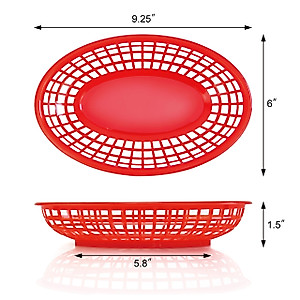 New Star Foodservice 44164 Fast Food Baskets, 9 1/4-Inch x 6-Inch Oval, Set of 12, Red