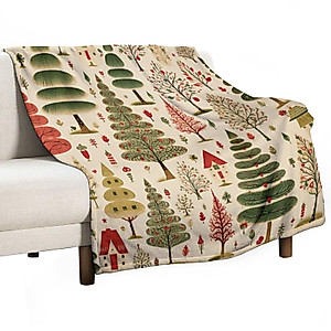 Throw Blankets Vintage Red and Green Christmas Trees Blanket Super Soft Cozy Rustic Style Nature Forest Blanket 40"x50" Couch Sofa Throw Blanket for Girls Birthday Valentines Gifts