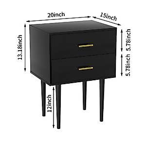 Modern Nightstand with Drawers Black Night Stands for Bedroom,Wood Bedside Table with Drawers,Nightstands Suitable for Salon and Office,Mesita De Noche para Cuarto,26 Inch Tall,2- Drawer