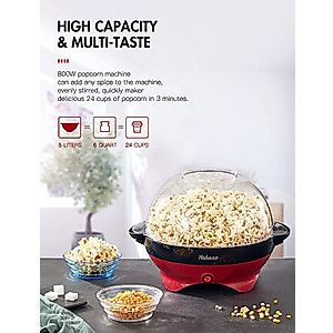 Popcorn Machine, 6-Quart Popcorn Popper maker, Nonstick Plate, Electric Stirring with Quick-Heat Technology, Cool Touch Handles (Red&Black)