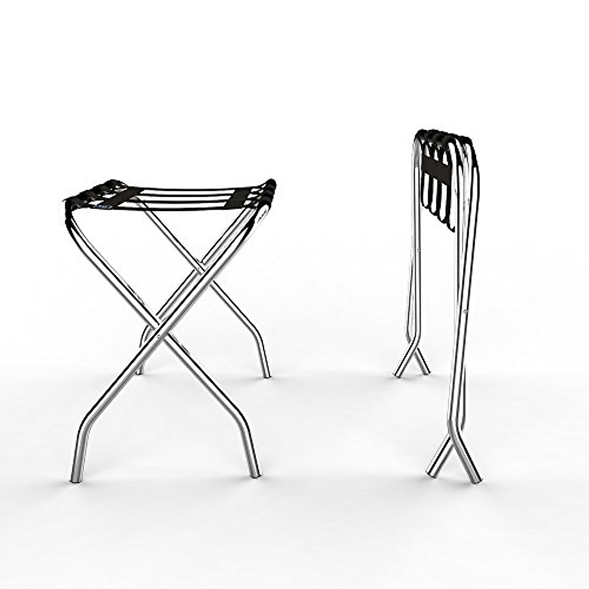 Chrome Folding Luggage Rack and Suitcase Stand- Durable Folding Bag Holder with Black Nylon Straps by Lavish Home