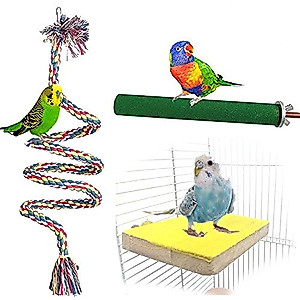 3 PCS Bird Perch Toy Set, Parrot Stand Platform, Bird Rope Swing Climbing Toy, Parrot Paw Grinding Perch Stick Cage Accessories for Parakeet Lovebird Cockatiel Finch Conure Exercise Training Toys