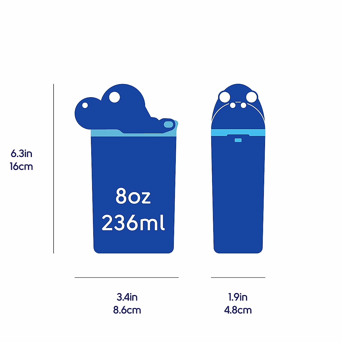 Precidio New Drink in the Box FunTops Eco-Friendly Reusable Drink Container Design, 8oz (Hippo)