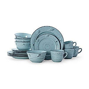 Pfaltzgraff Trellis Coastal 16-Piece Dinnerware Set, teal