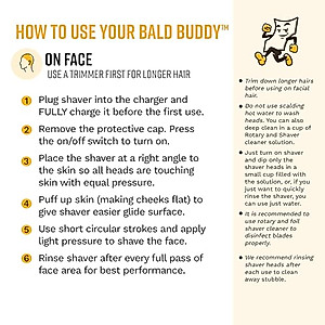 Head Shaver for Bald Men, Water-Resistant, Replaceable Head, Rechargeable, Electric, Cordless, Ergonomic, Bald Buddy