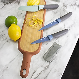 BergHOFF Leo Ceramic Coated Non-Stick Vegetable Knife with Zester, 11cm, Stainless Steel, Green, 5.5 x 24.5 x 2 cm