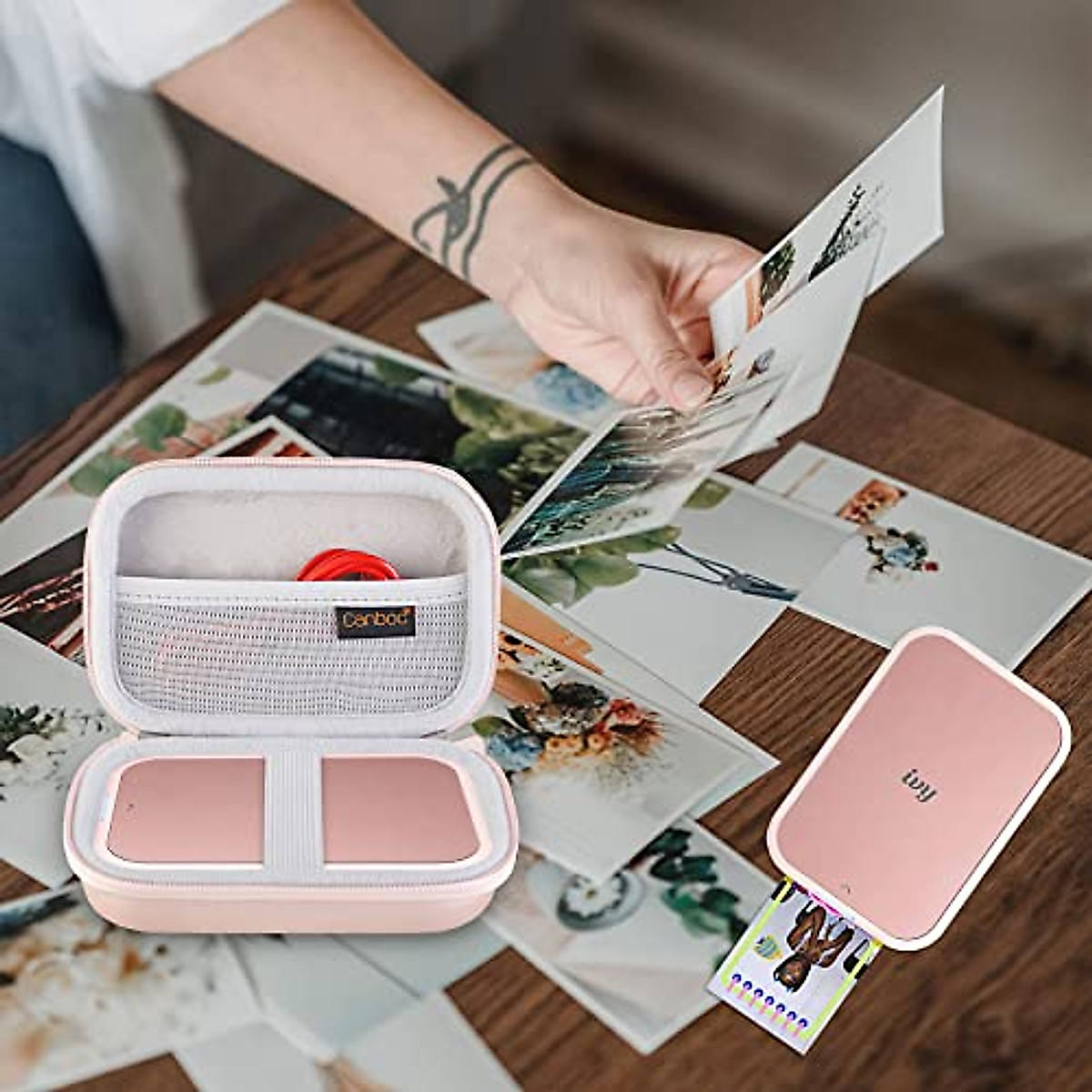 Canboc Hard Case for Canon Ivy Mini/Canon Ivy 2 Mini/Canon Ivy CLIQ+2 CLIQ 2 CLIQ+ Photo Printer Mobile Wireless Bluetooth Instant Camera Printer, Mesh Bag fit Photo Paper and Cable, Rose Gold