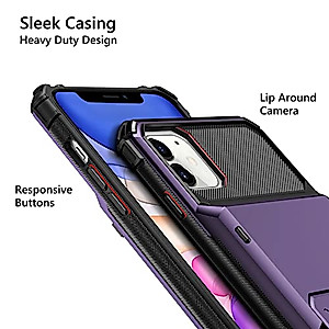 Vofolen for iPhone 11 Case Wallet 4-Card Holder ID Slot Flip Door Hidden Pocket Anti-Scratch Dual Layer Hybrid TPU Bumper Armor Protective Hard Shell Back Cover for iPhone 11 6.1 inch GreyPurple