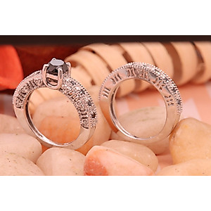 Dazzlingrock Collection 1.50 Carat (Cttw) Sterling Silver Black & White Diamond Engagement Ring Set 1 1/2 CT, Size 7